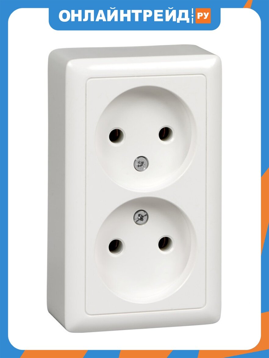 Розетка Systeme Electric (schneider Electric) SCHNEIDER ELECTRIC 2-м ОП Хит 16А IP20 без заземл. без защ. шторок с изолир. пласт, Белый, RA16-237I-B