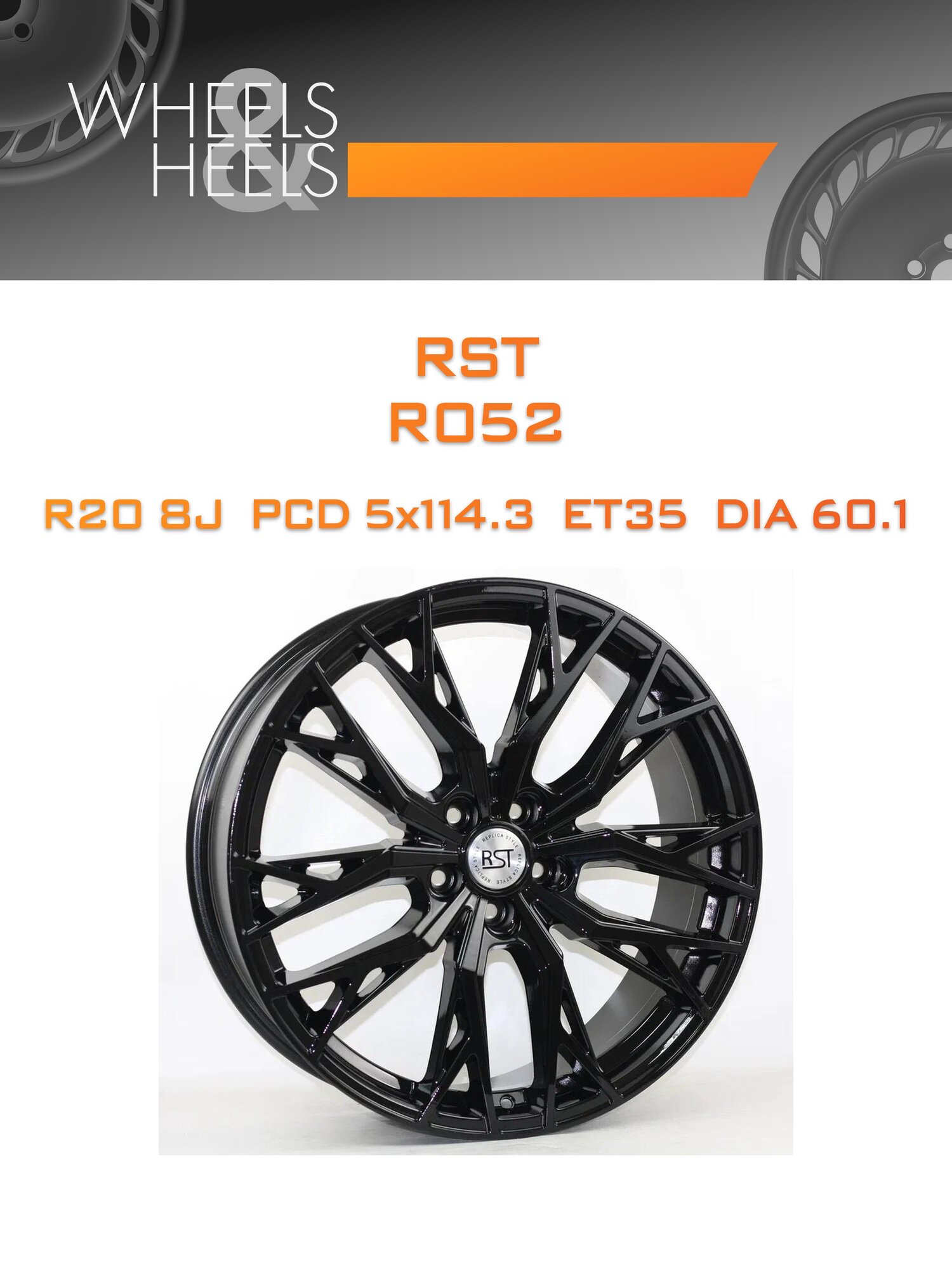 Диск автомобильный литой RST R052 20x8 5x114.3 et35 dia60.1 Чёрный