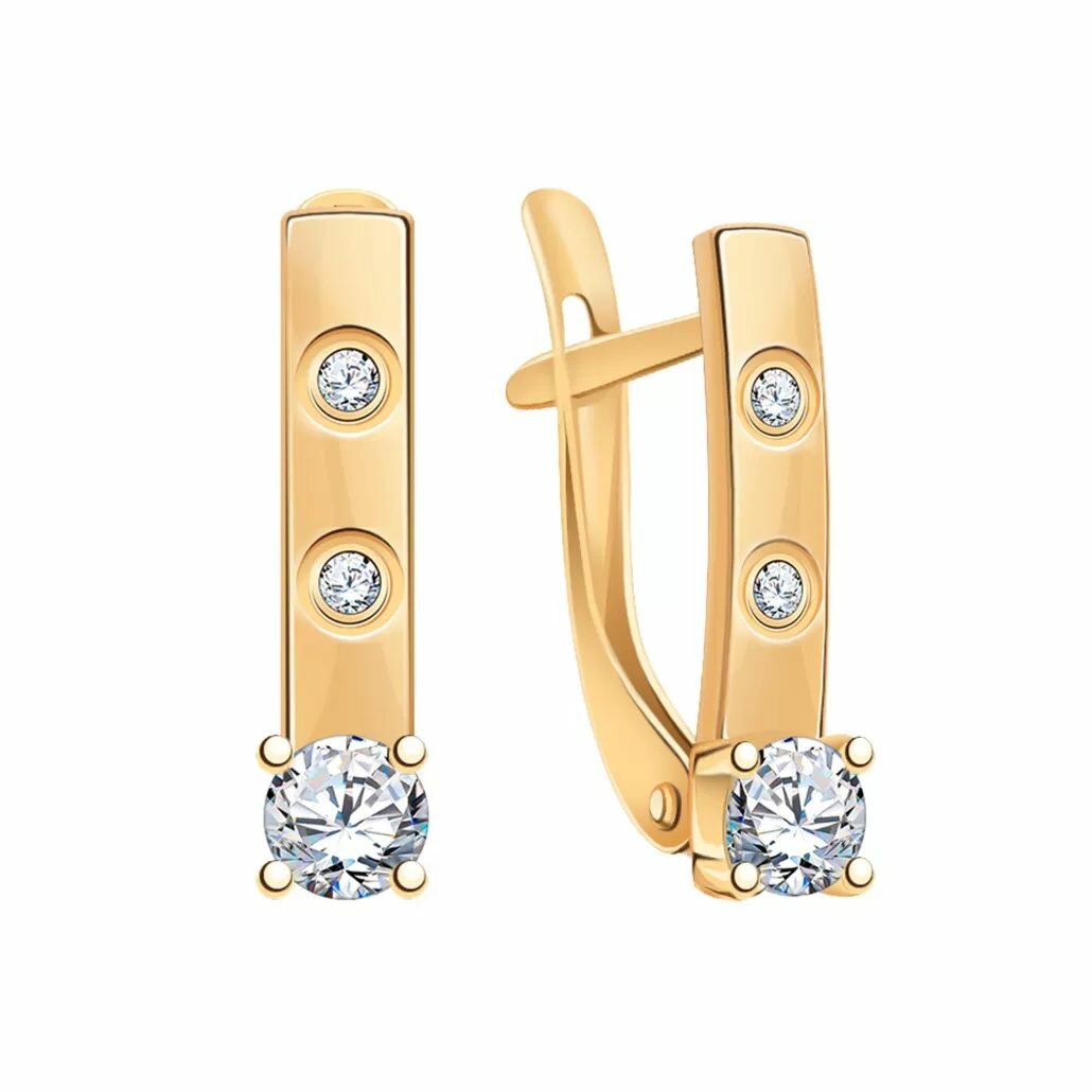 Серьги, золото, 585 проба, фианит