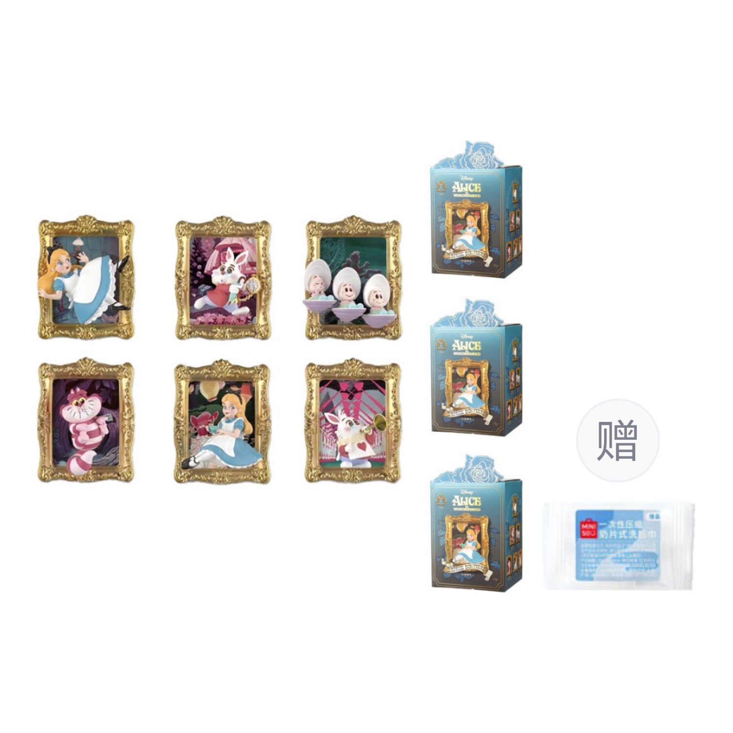 MINISO x Disney Коллекция "Алиса в Стране Чудес" "Арт-галерея", 3 Mystery Boxes (Random Pick) with Free Washcloth