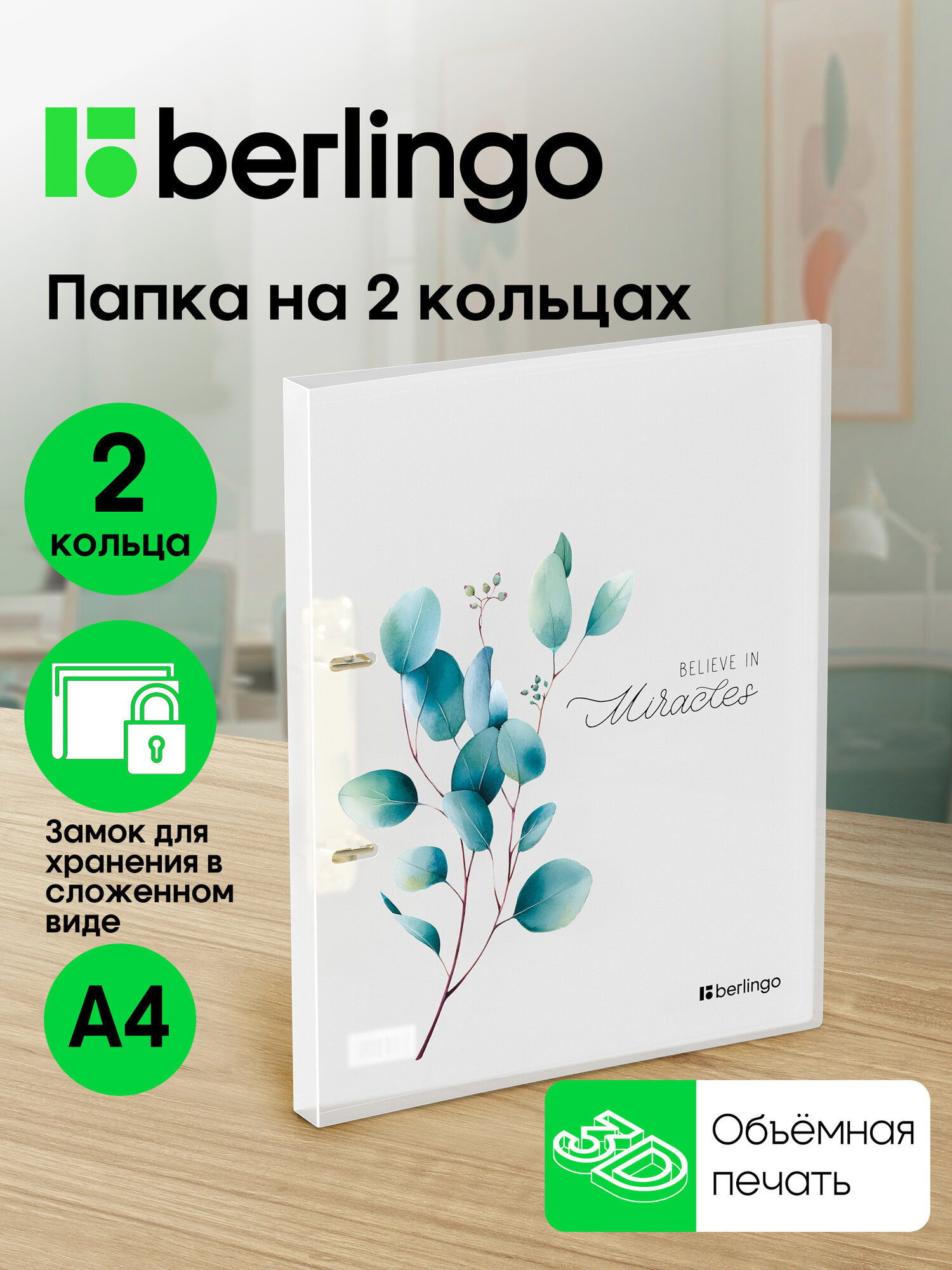 Папка на кольцах для документов и файлов, А4,