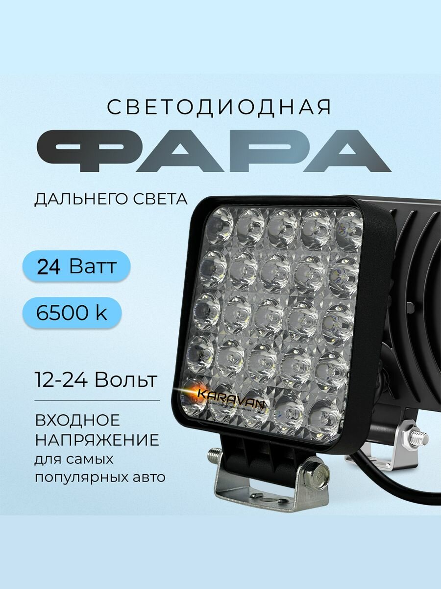 Светодиодная фара прожектор дальний свет на крышу и бампер авто, мото и квадроцикл 25LED 12/24V