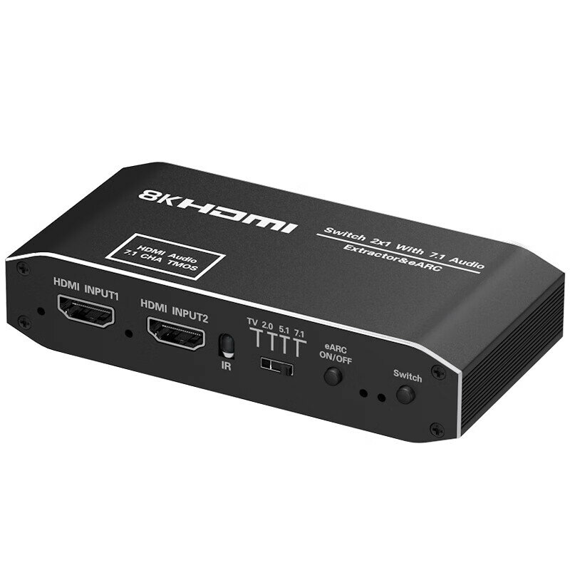 Tengfei HDMI 2.1 Аудио-Сепаратор 4K120Гц Двойной Вход Переключатель eARC Конвертер для ТВ Проектора Усилителя Саундбара