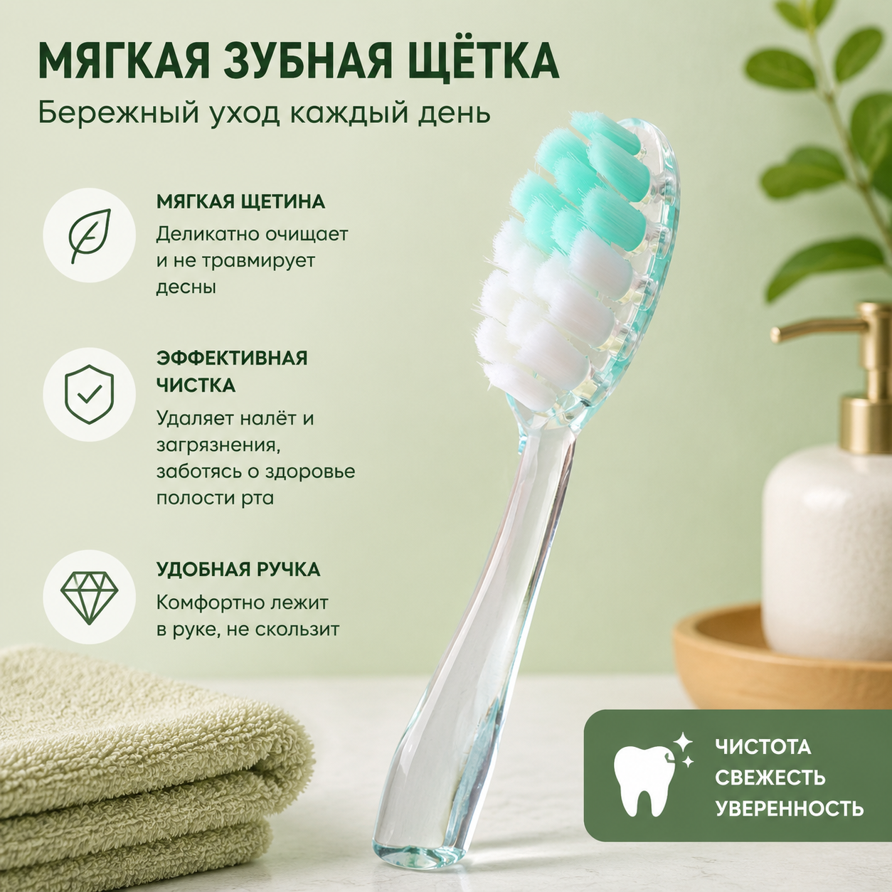 Зубная щетка мягкая для чувствительных десен revyline crysta