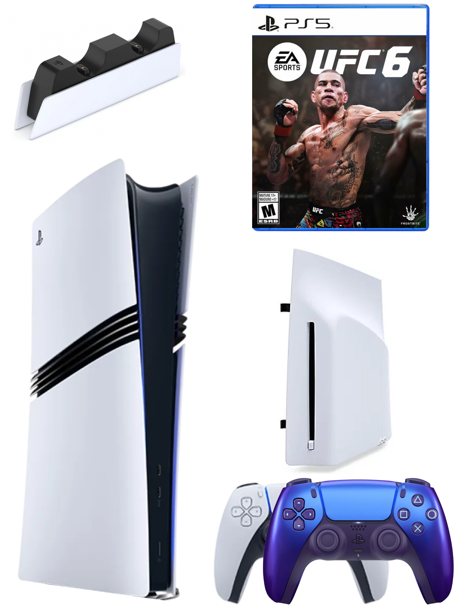 Игровая приставка Sony PS 5 Pro Digital Edition+Зарядная станция+ Дисковод +2-ой геймпад(chrome indigo)+UFC 6 , 2Tb SSD