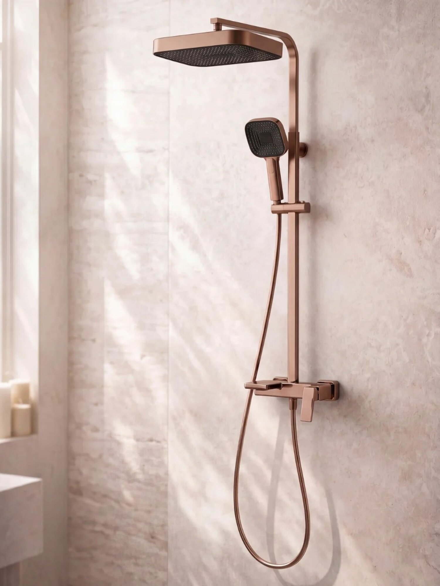 Душевая система с тропическим душем и изливом ALTROBAGNO, матовая медь