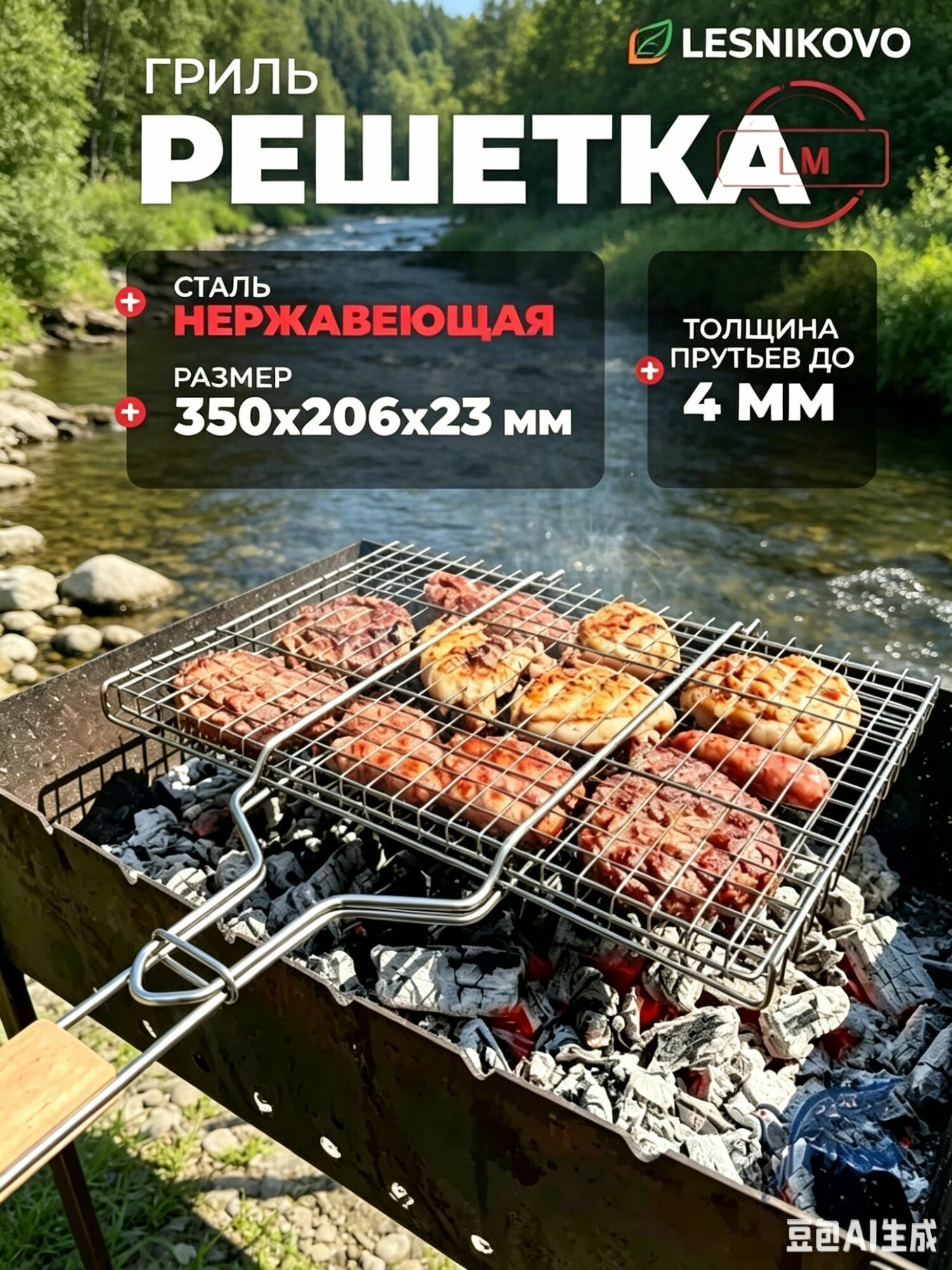 Решетка-гриль Нержавеющая сталь, длина 20.6 см, ширина 35 см,