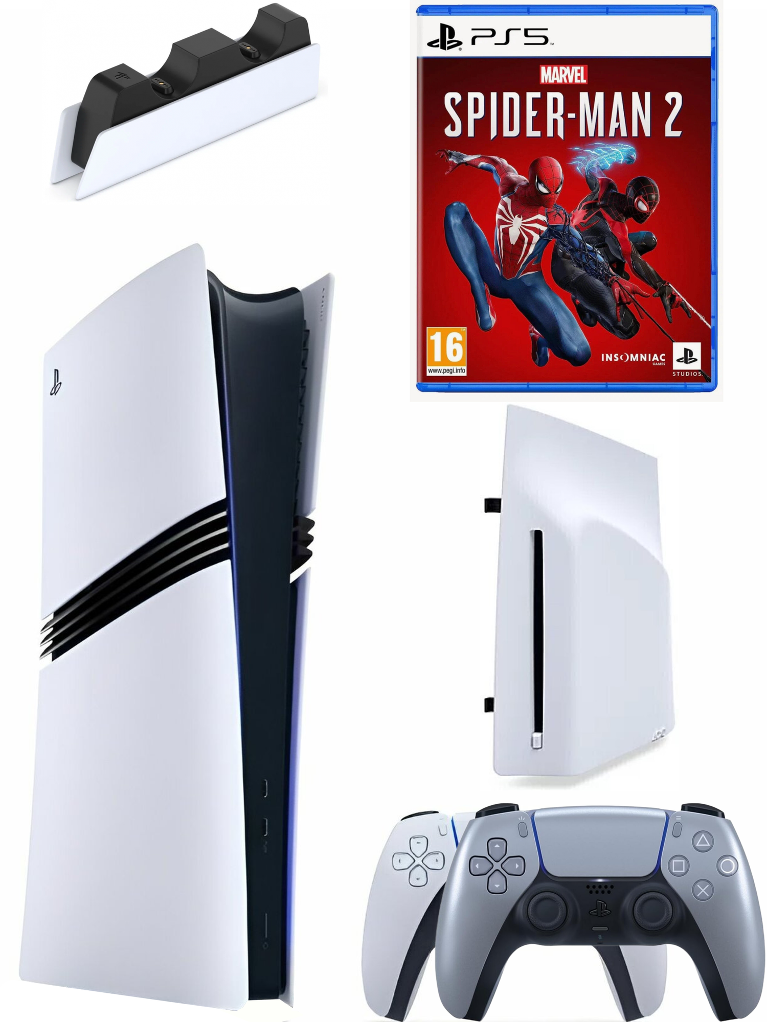 Игровая приставка Sony PS 5 Pro Digital Edition+Зарядная станция+ Дисковод +2-ой геймпад+Marvel Spider Man, 2Tb SSD