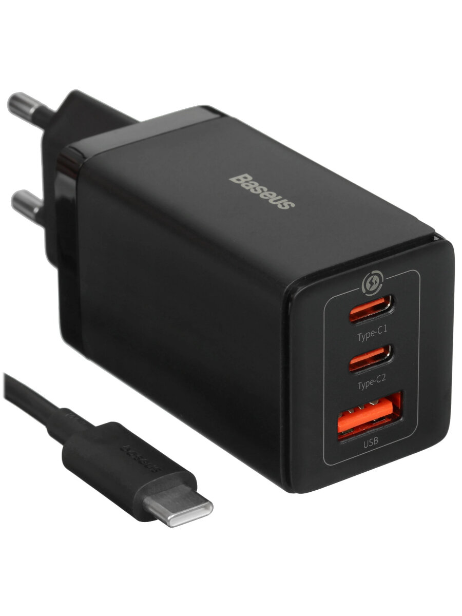 Зарядное устройство сетевое Baseus CCGP120201 GaN5 Pro Quick Charger 65W PD 3.0 + Кабель в комплекте (100w Type-C)