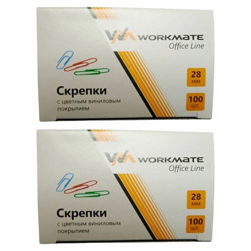 Workmate Скрепки 28 мм, цветные, 100 штук, 2 упаковки