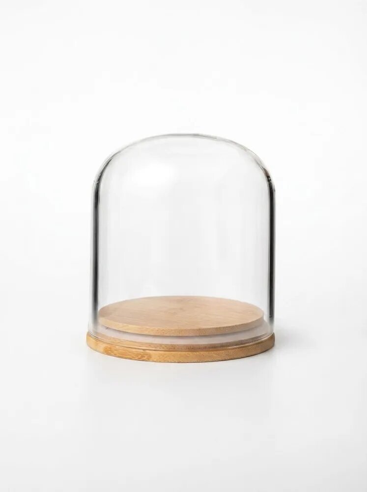 Цилиндрический стеклянный купол 13 14 см с бамбуковой крышкой, 1 шт