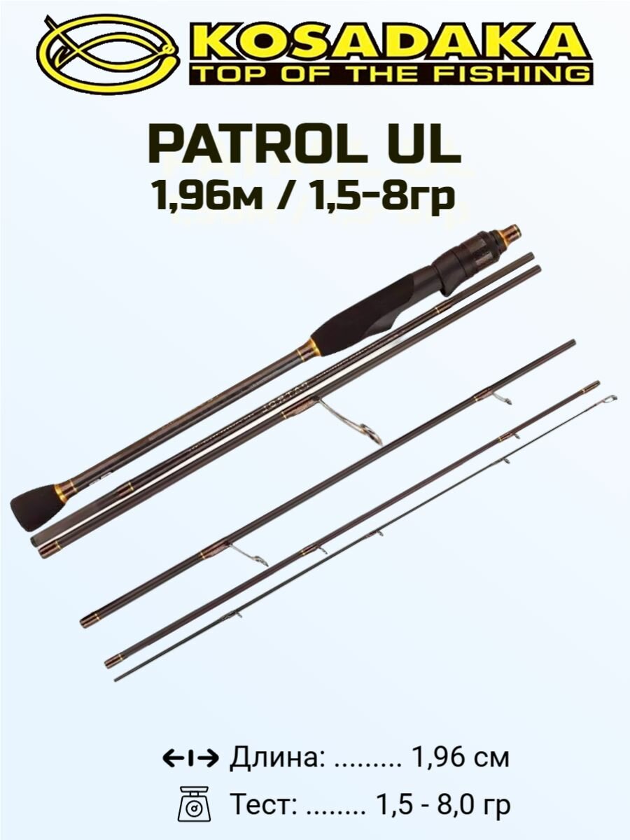 Спиннинг Kosadaka "PATROL" 1,96м/1,5-8г, 5 секций