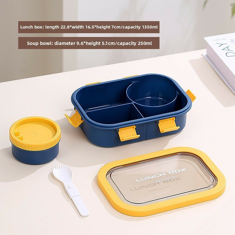 Style food organizer with microwave safe plastic and dividers for office and school lunches yellow