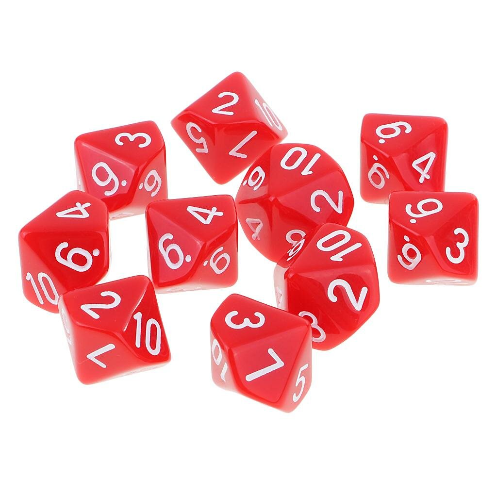 10 штук десятигранных кубиков D10 для игры в Dungeons and Dragons, красные.