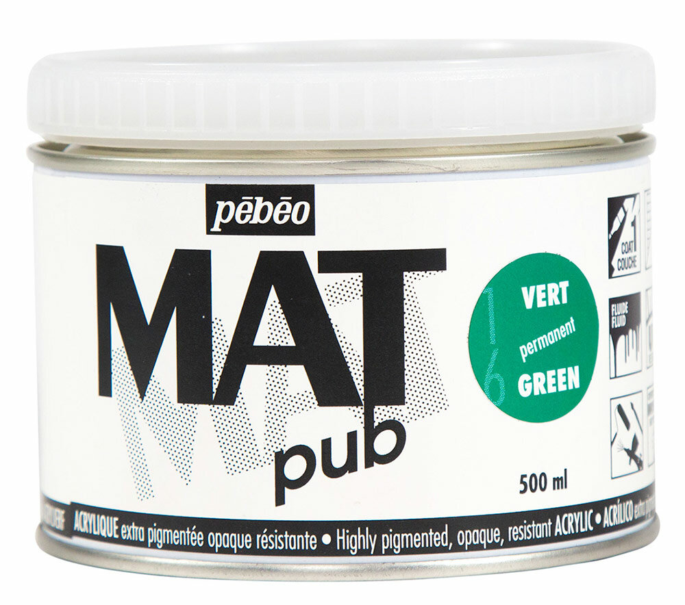 Акриловая краска Pebeo "Mat Pub", №1, экстра матовая, 257016, зеленая, 500 мл