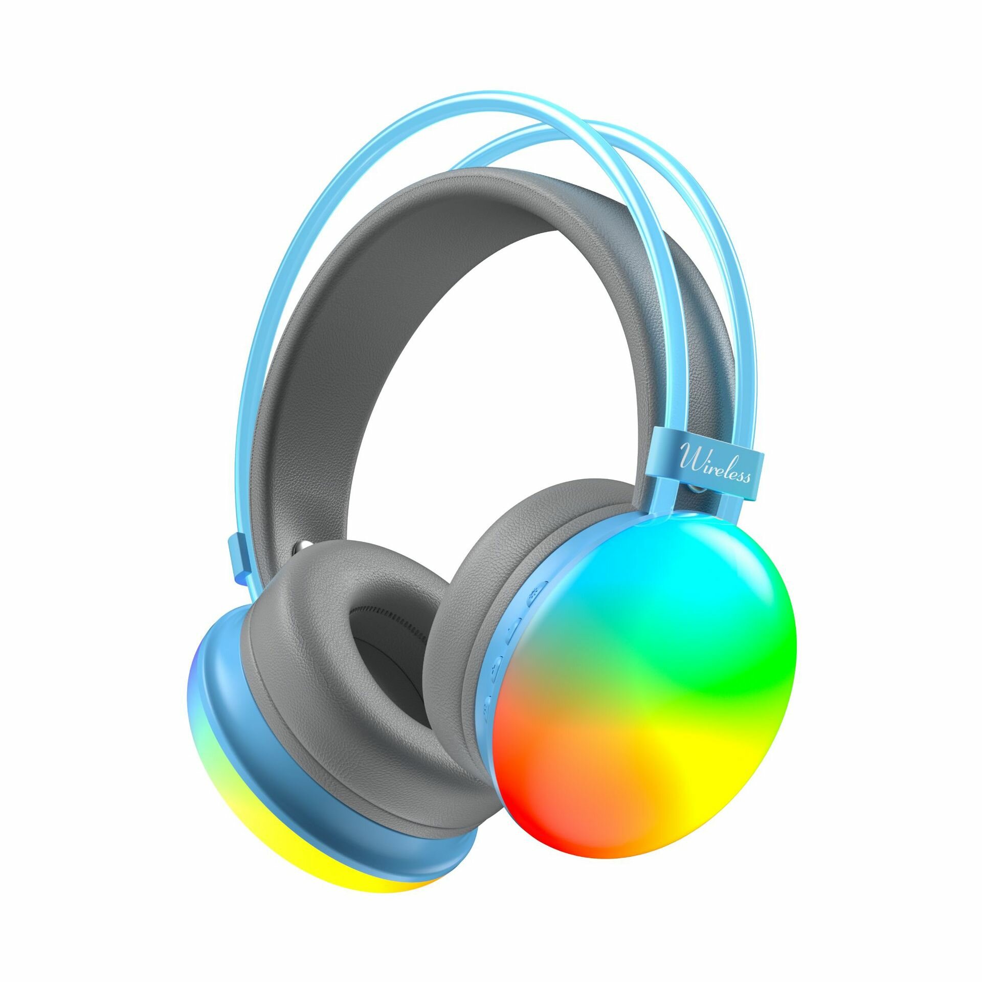 Беспроводные Bluetooth наушники YDM80 накладные RGB подсветка стерео синий