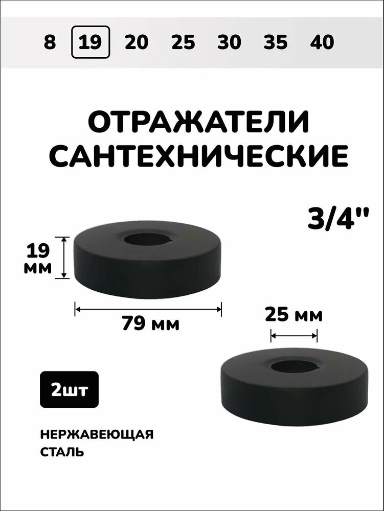 Отражатель для смесителя и полотенцесушителя сантехнический глубокий черный круглый 3/4, 2шт.