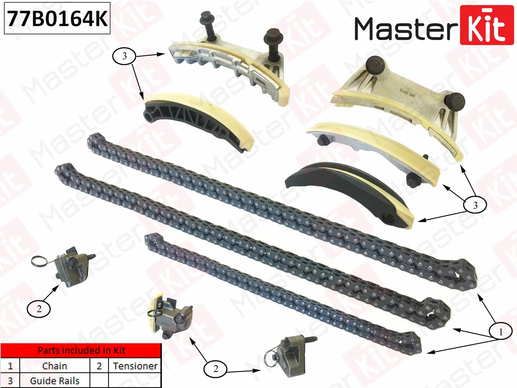 Комплект цепи ГРМ Opel Antara/Insignia A/Vectra C/A28NER/A30XH/Z32SE 3.0-3.2i 07- (без звез, MASTERKIT 77B0164K
