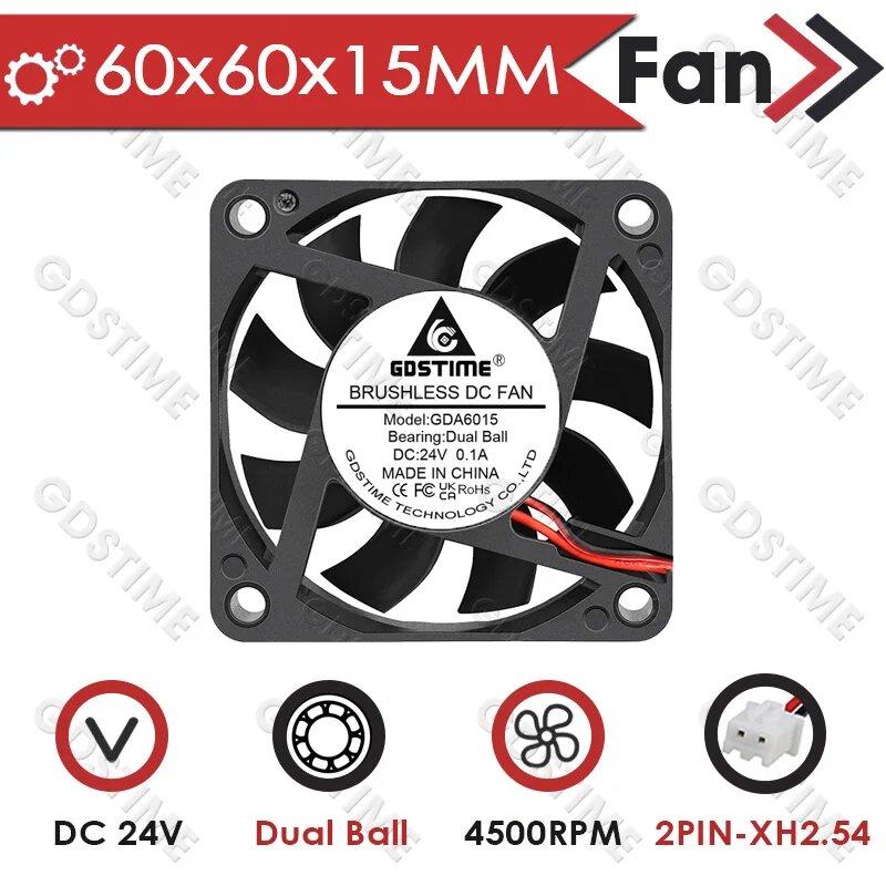 Вентилятор Gdstime 6015 12V 24V для 3D-принтеров 1PCS, 24V B 2P2.54 4500