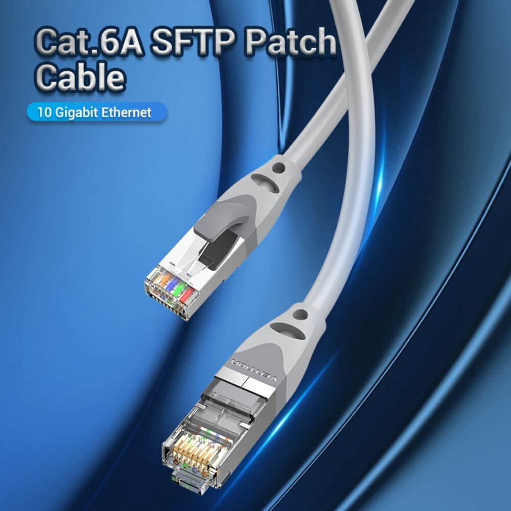 Прямой патч-корд VENTION SFTP cat.6A, RJ45 - 0,5м. Серый IBHHD — фото 1