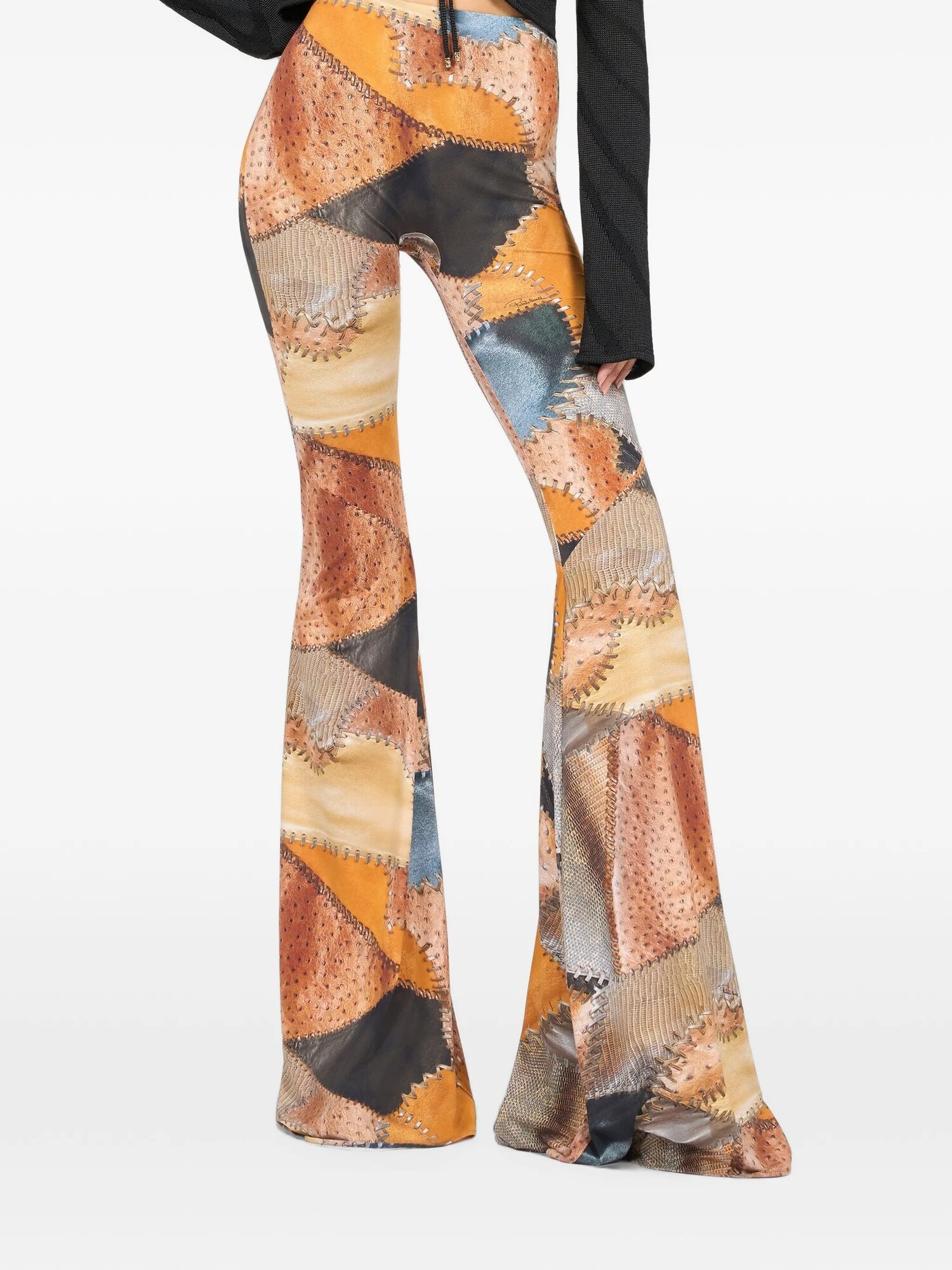 Брюки Roberto Cavalli Patchwork-print flared trousers, размер 40 — фото 1