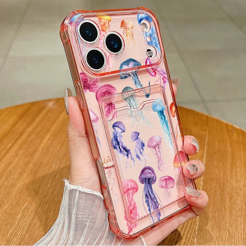 Прозрачный чехол из ТПУ с карманом для карт для iPhone 17, 16 Pro, 17e, 16e, iPhone17 Про, B524 Pink