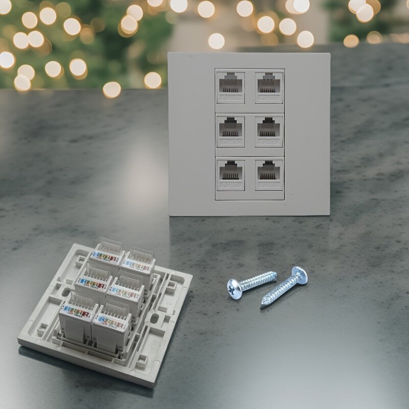 Розетка компьютерная настенная 86-типа, 6-портовая, CAT.6 RJ45, без инструментов (Tool-free)