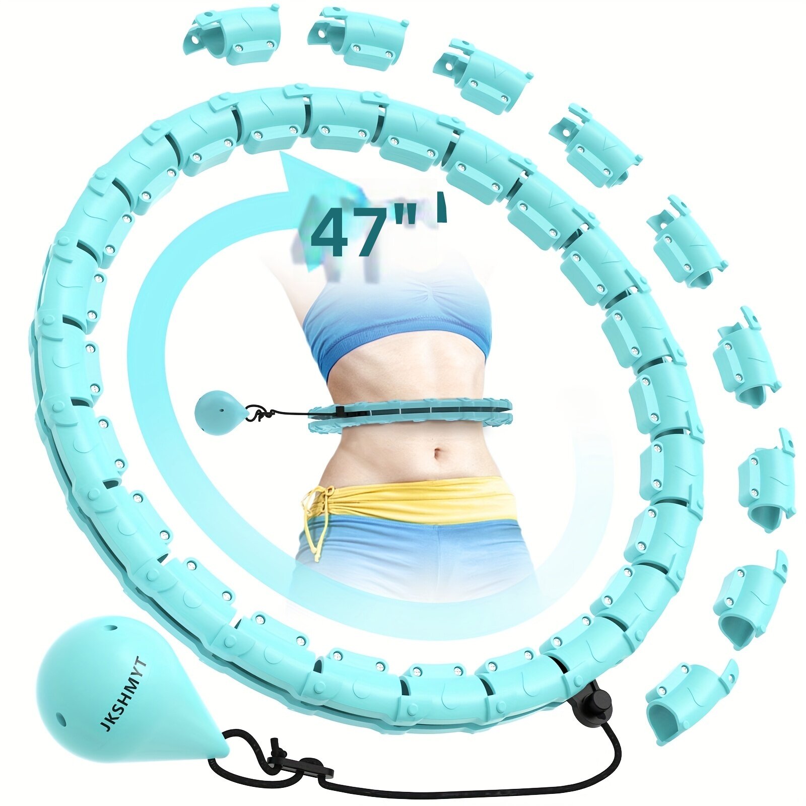 Утяжеленный фитнес-обруч Infinity Pilates Ring Plus Size 120 см, 24 съемных звена, для женщин и начинающих, светло-бирюзовый