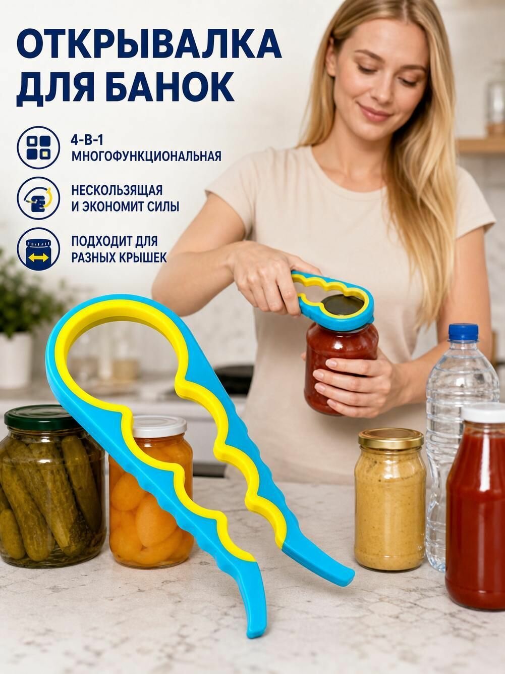Универсальный ключ для открывания банок и бутылок многофункциональная открывалка 4 в 1