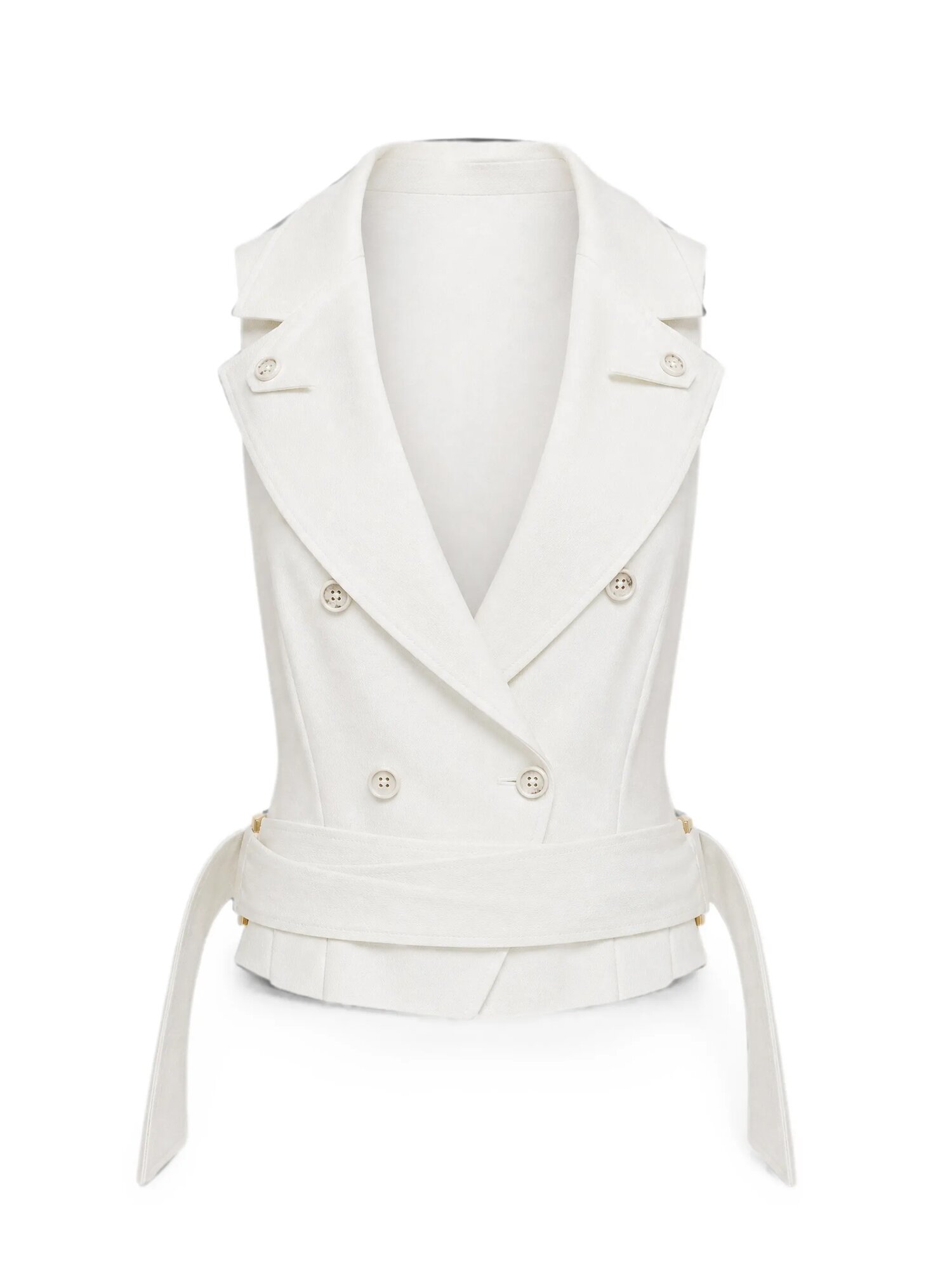 Пальто Elisabetta Franchi Double-breasted belted waistcoat, размер 42, бежевый/белый — фото 1