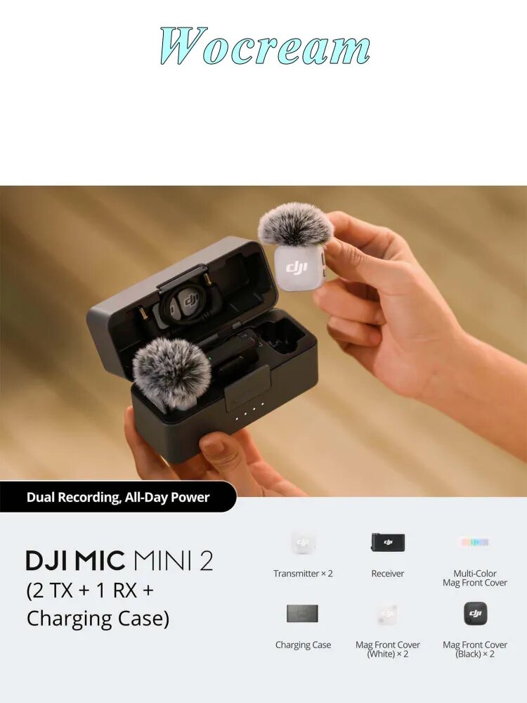 DJI Микрофон для мобильного устройства DJI Mic Mini 2 (второе поколение мини-микрофона DJI) для мобильного устройства Mic Mini 2 (2 TX + 1 RX+Case), хром