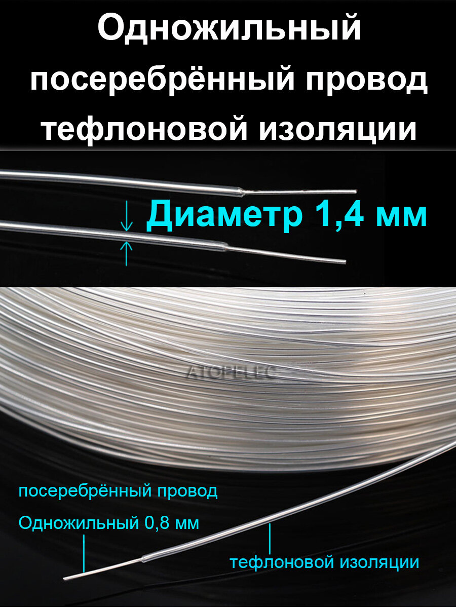 2 метра 1,4 мм Диаметр Одножильный посеребрённый провод в тефлоновой изоляции