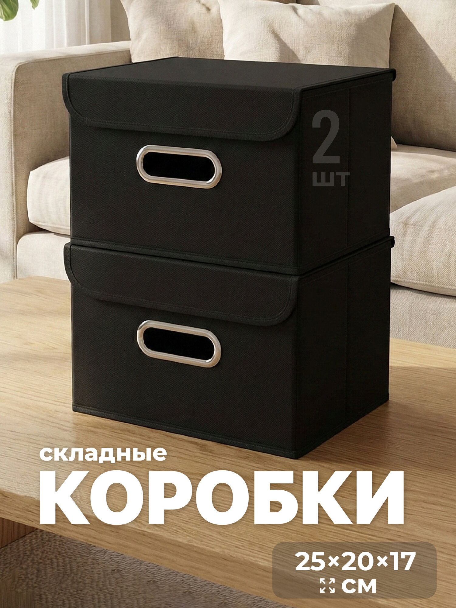 Коробка для хранения вещей с крышкой Birdhouse, черные, набор 2шт