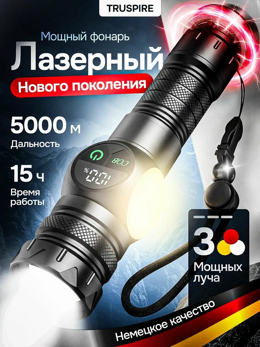 Мощный ручной фонарь профессиональный светодиодный аккумуляторный