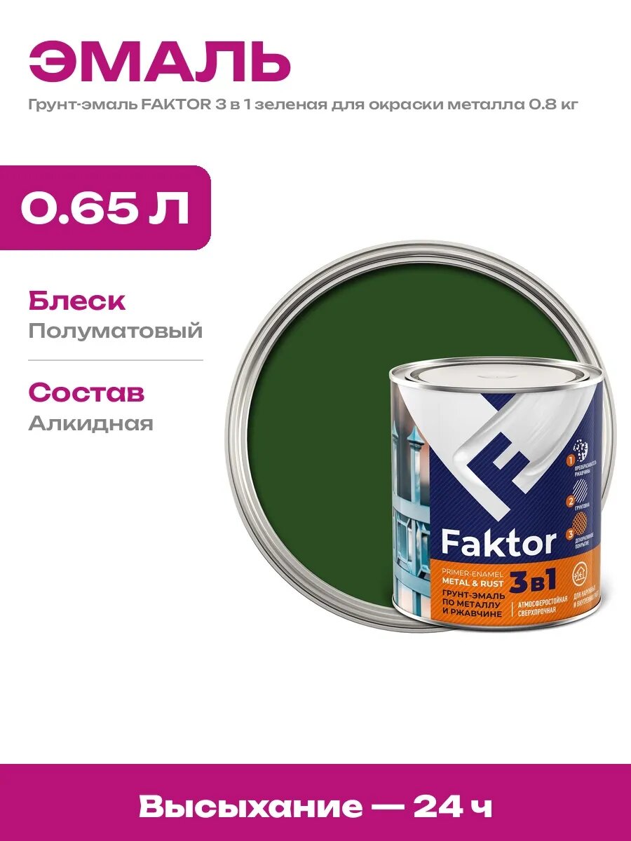 Грунт-эмаль FAKTOR зеленая влагостойкая для металла и дерева