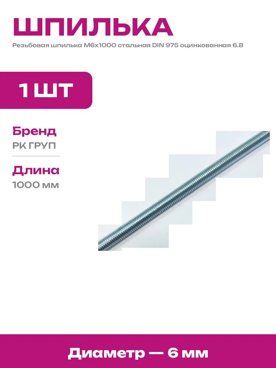Шпилька резьбовая М6 1000 мм DIN 975 оцинкованный металл