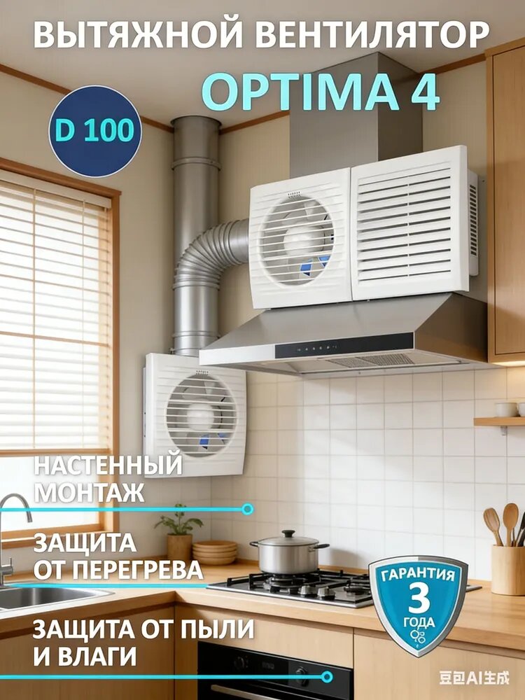 Вытяжной вентилятор Optima 4 D 100 мощный для кухни и ванной бесшумный оконный и стеновой монтаж удаление запахов и влаги