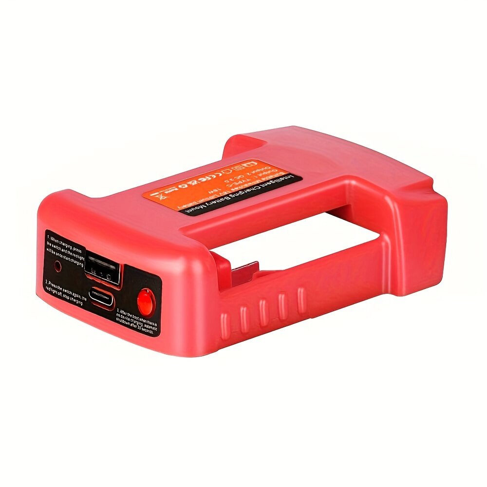 Зарядное устройство для литий-ионных аккумуляторов 18V с USB и Type-C выходом, 5.5 Ач, красный прозрачный дизайн, портативный держатель для быстрой зарядки