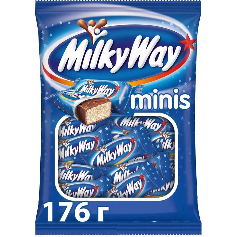 Шоколадный батончик Milky Way Minis, пакет, 176г
