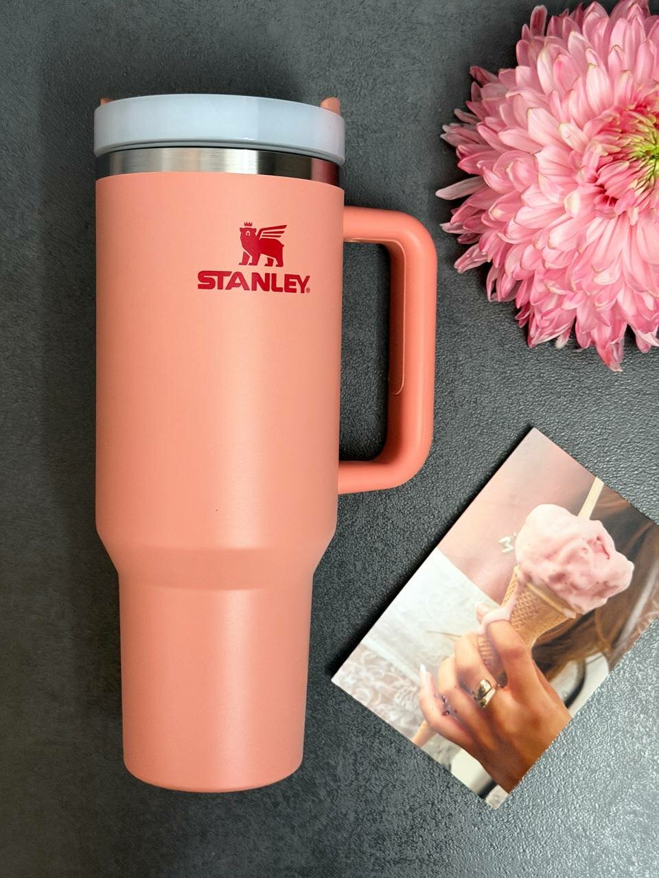 Термокружка для авто с ручкой и трубочкой Stanley / Стенли 40 OZ 1,18 мл / Манго