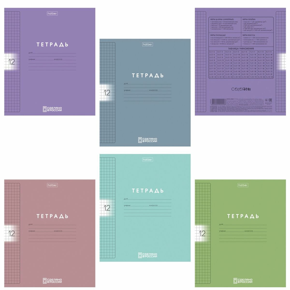 Тетрадь школьная 12л, А5 Hatber Color Set, клетка, обложка пластик (12Т5В1пл)