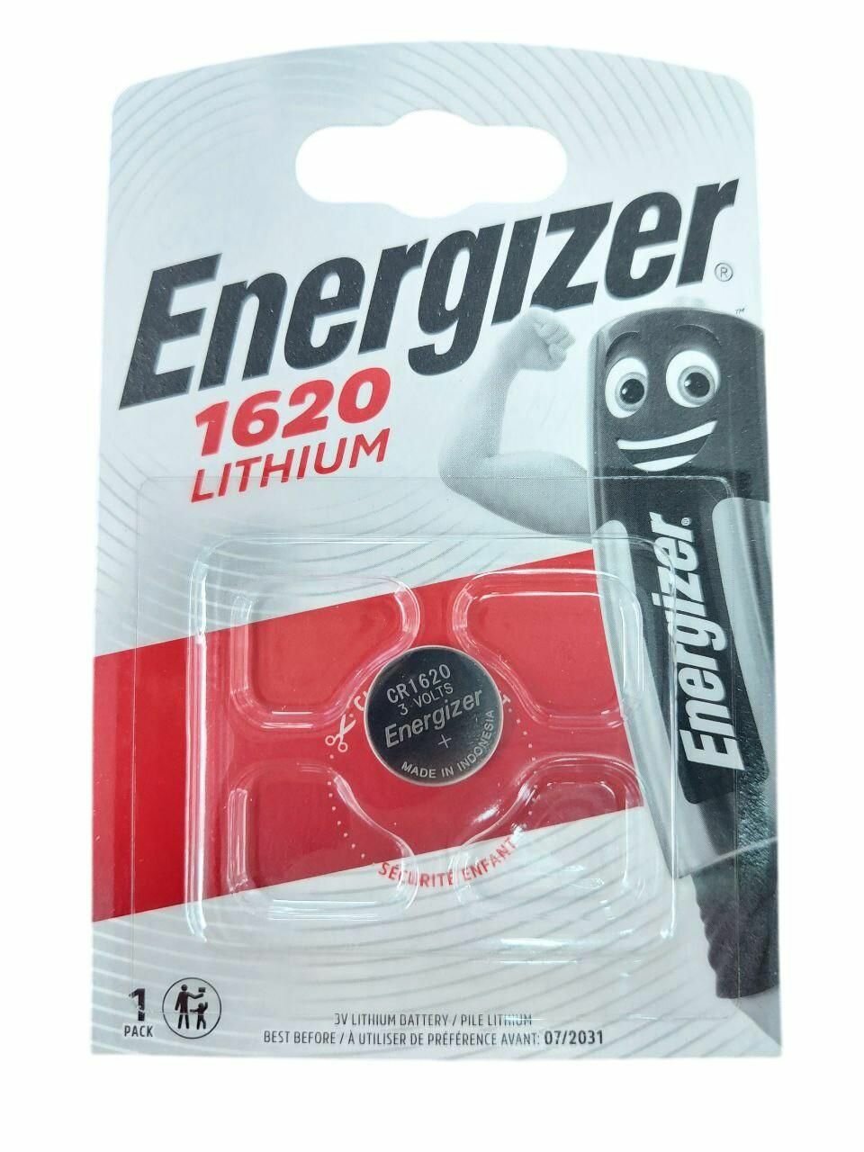 Дисковая батарейка Energizer CR1620 Lithium Battery 3v BL1 , 1шт.