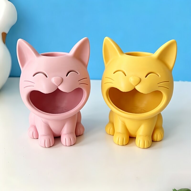Набор из 2 штук очаровательная 3D-печатная подставка для ручек в виде котенка с основанием с отпечатками лап, пластиковая, подходит для карандашей, ручек и маркеров, для офиса, подарок для любителей кошек