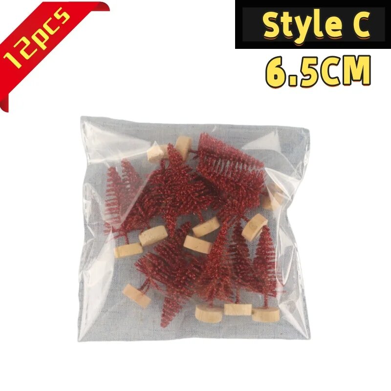 Мини елочки рождественские красные 12 шт, 6.5см
