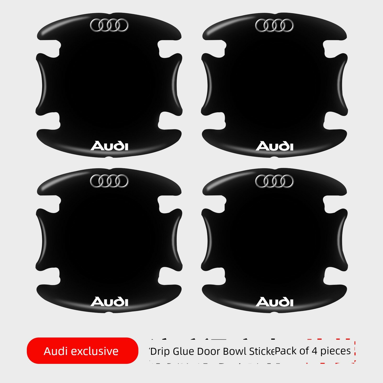 Защитная пленка для дверей Audi A6L/A4L/A3L/Q3/Q5L - 4-шт. комплект, черный фон, серебристый логотип с белым текстом