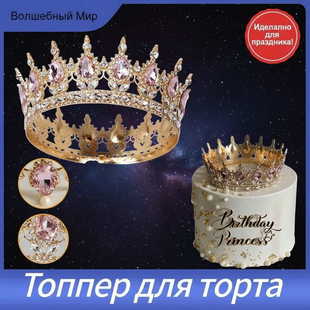 Фигурка корона золотая с розовым алмазом биопластик 200 грамм