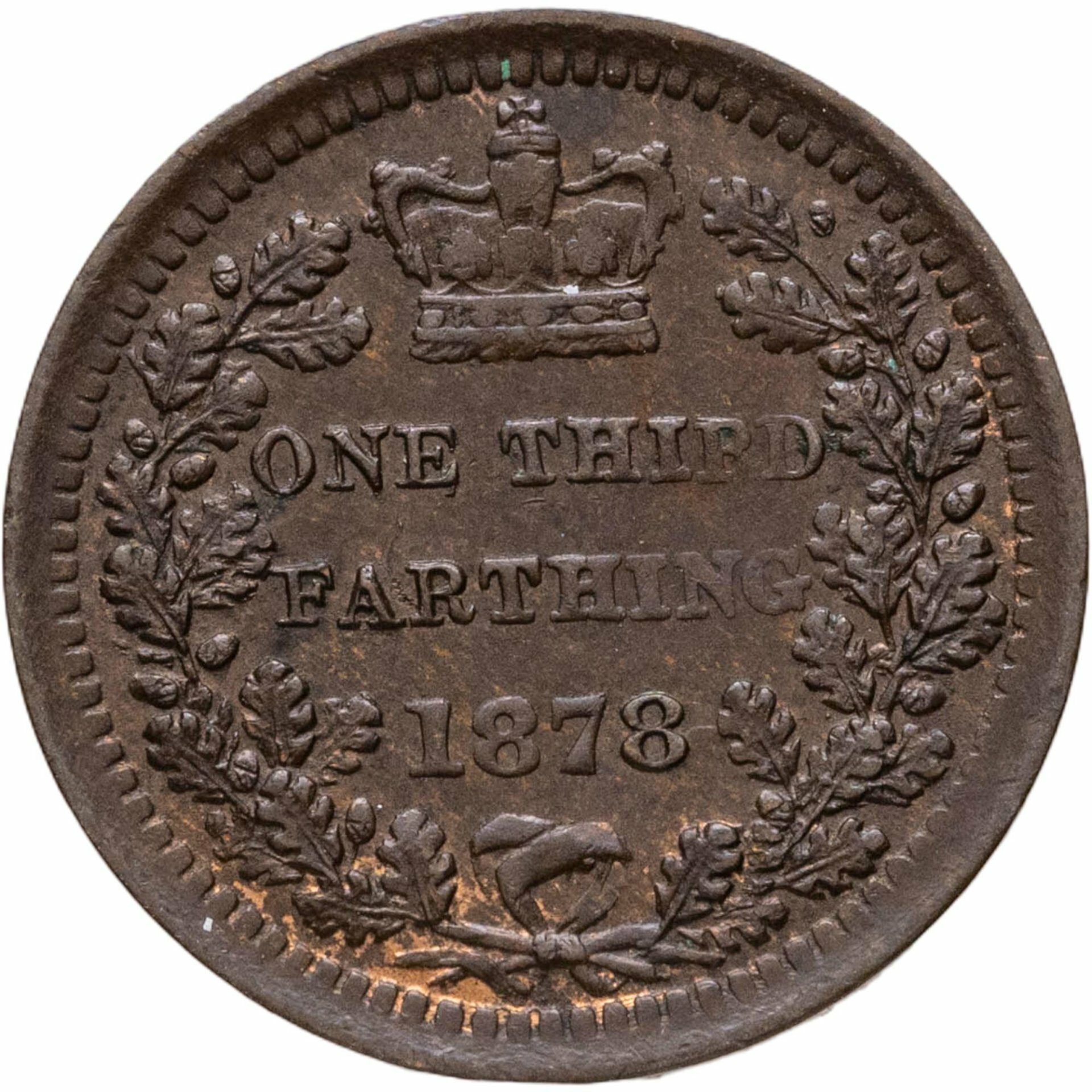 Великобритания 1/3 фартинга 1878 для Мальты, Медь, в сохранности XF-AU