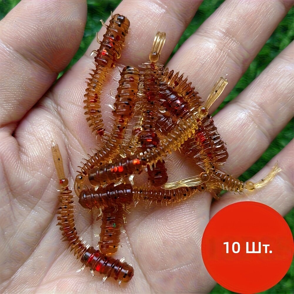 10 шт. мягкие силиконовые приманки "Мини-черви", 0.4 г, 1771.65 дюйма, цвет коричневый