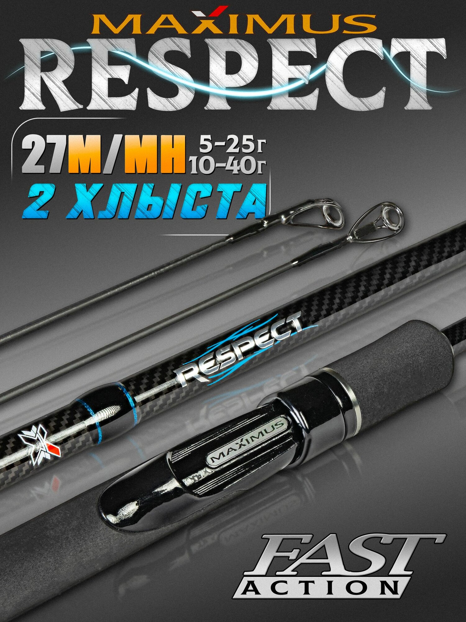 Спиннинг Maximus RESPECT 27M/MH 270 см 5-25 грамм/10-40 грамм (2 хлыста), спиннинг для рыбалки, удочка для рыбалки, два хлыста