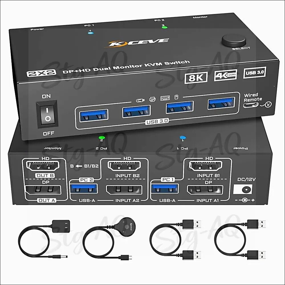 8K Displayport 1.4 + HDMI 2.1 Двухэкранный KVM переключатель 2 Монитор 2 Компьютер